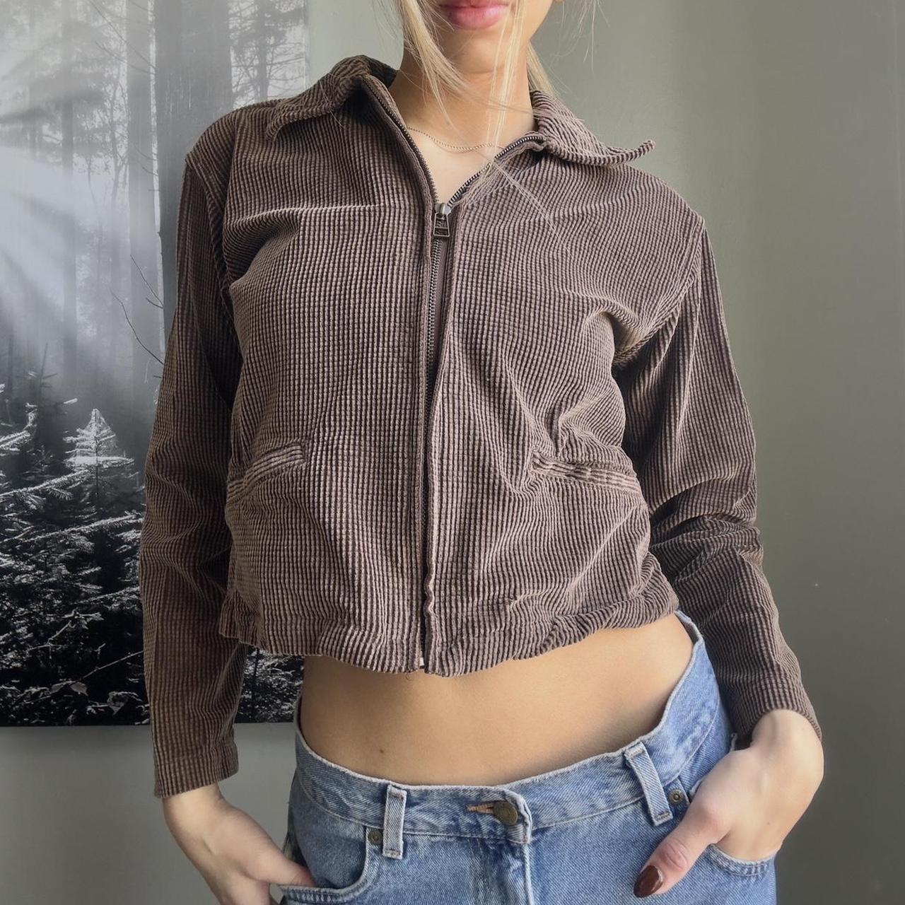 90s ribbed cropped brown jacket • corduroy feel •... - Depop