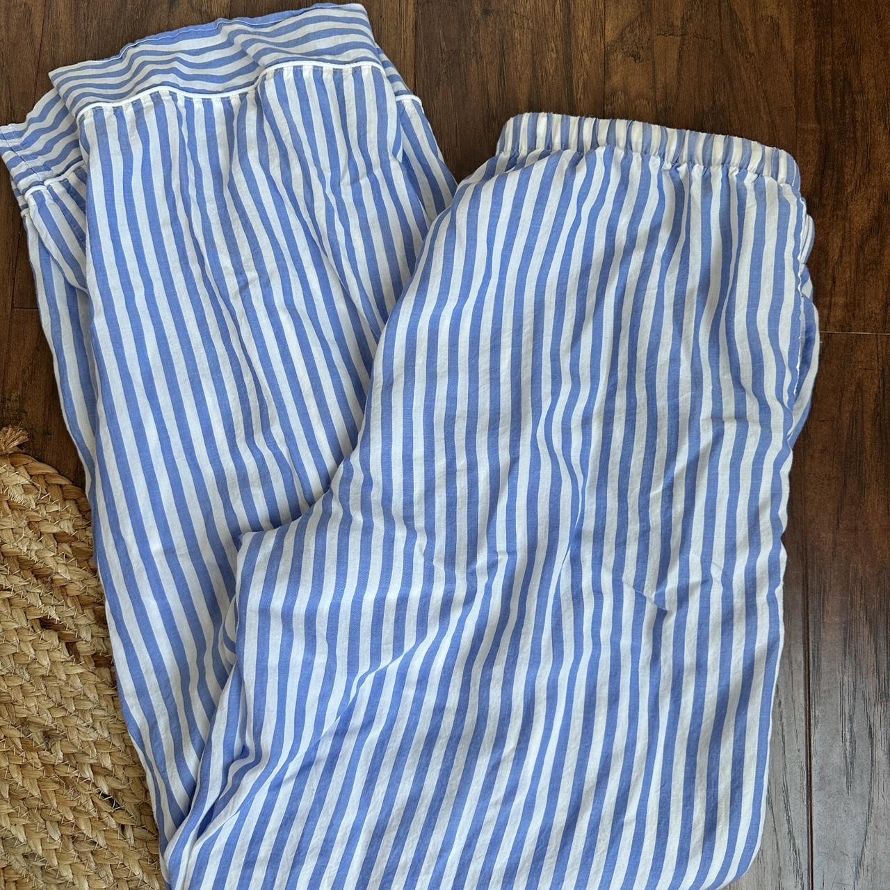 blue & white striped pj pants • trendy striped pj... - Depop