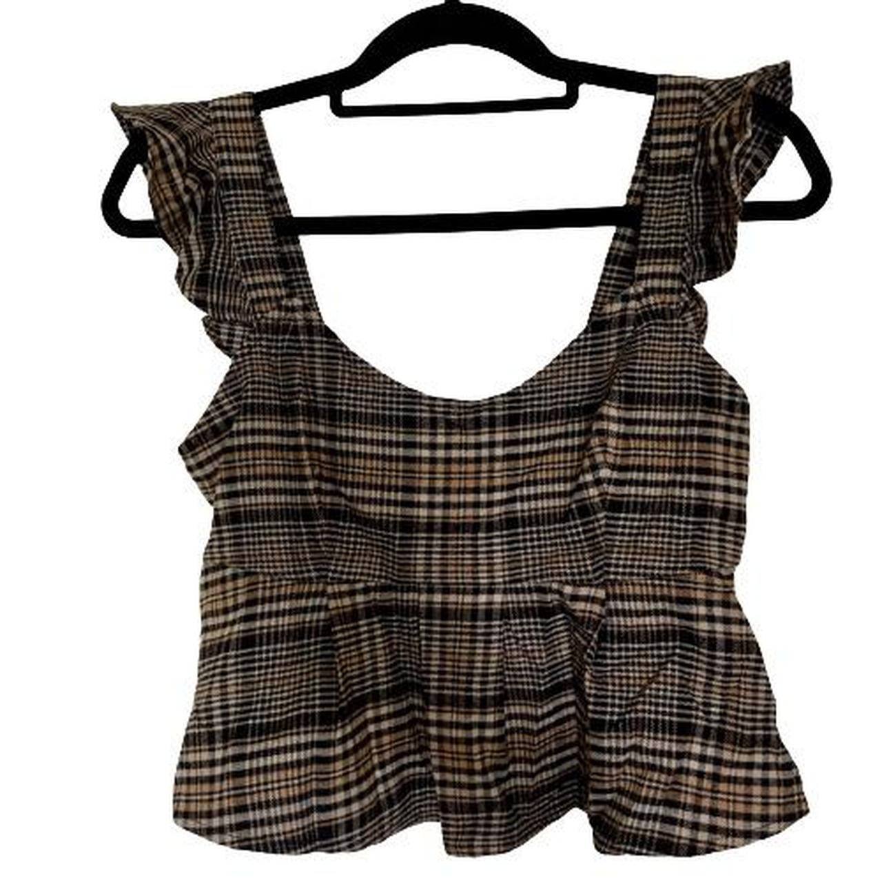 Plaid peasant style cropped blouse. Cottage core... - Depop