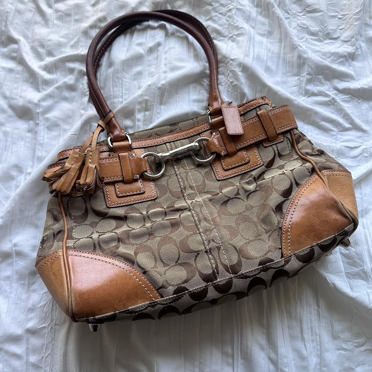 coach tan monogram bag with leather details signs of... - Depop