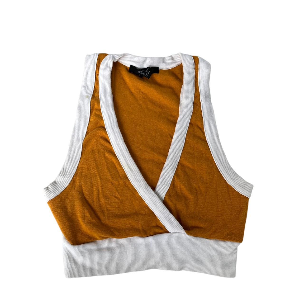 YELLOW/ORANGE CROSS OVER CROP TOP WITH WHITE... - Depop