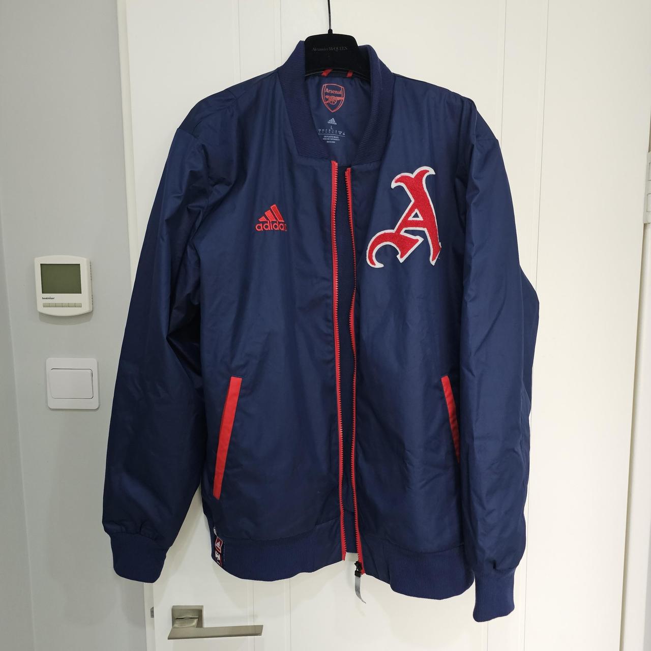 Blue Adidas X Arsenal bomber jacket Size L (fleece... - Depop
