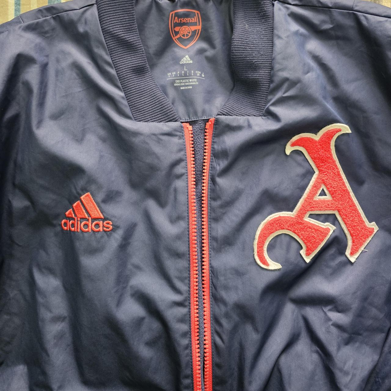 Blue Adidas X Arsenal bomber jacket Size L (fleece... - Depop