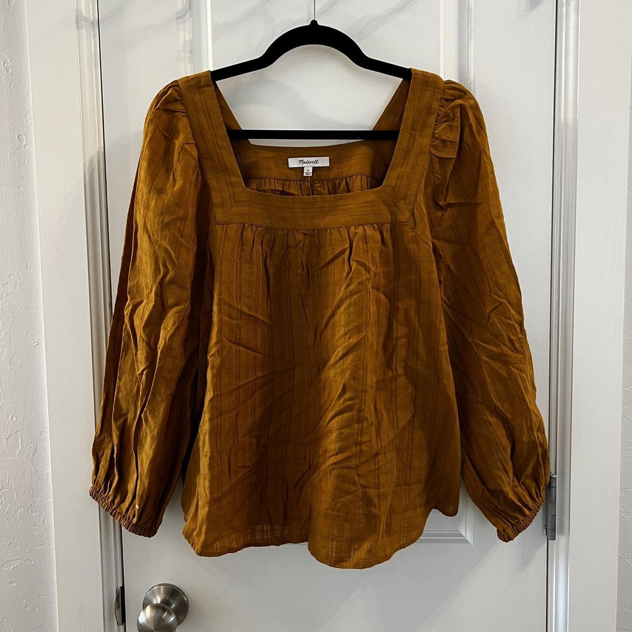 Madewell, square neck, long sleeve blouse Mustard... - Depop