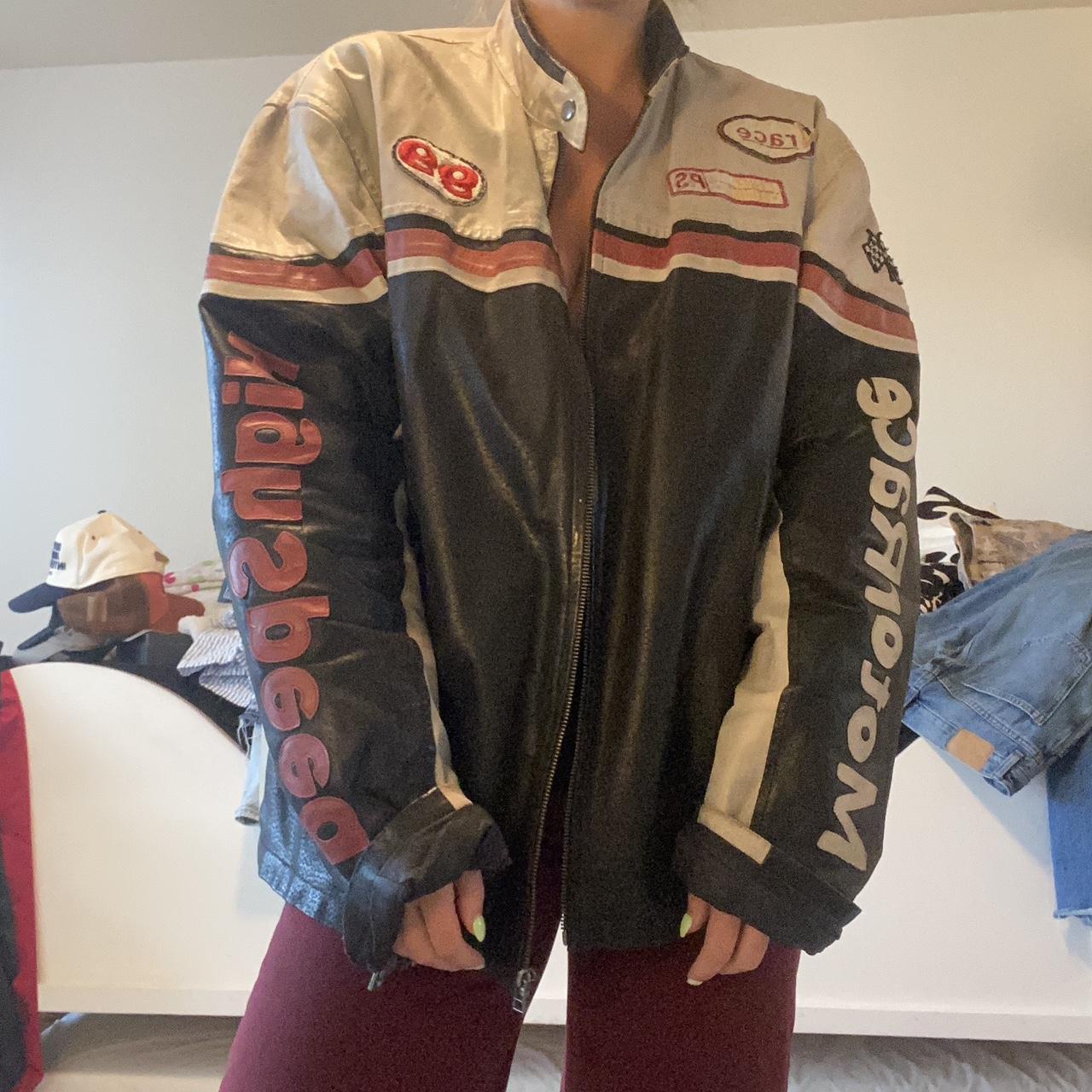Vintage Leather Moto Racing Jacket. From a vintage... - Depop