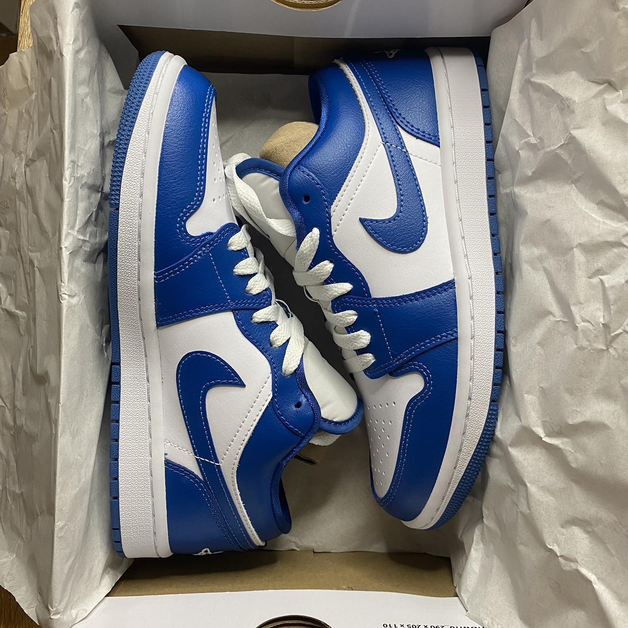 Jordan Women's Blue and White Trainers | Depop