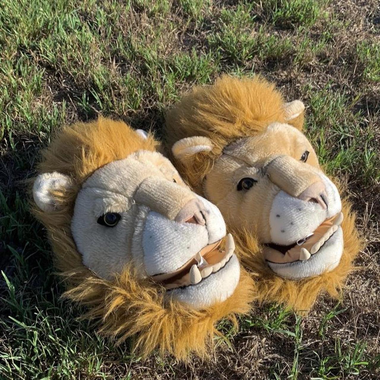realistic lion slippers size XL • good condition... - Depop