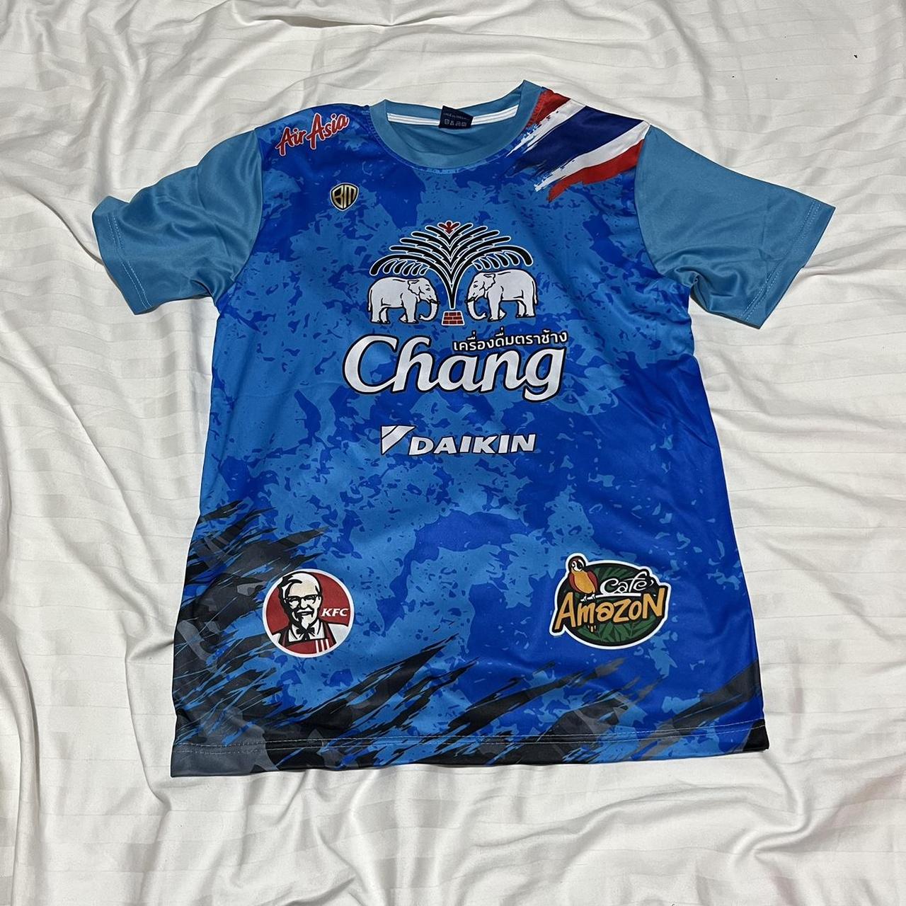 Chang blue football shirt Says size M but fits like... - Depop