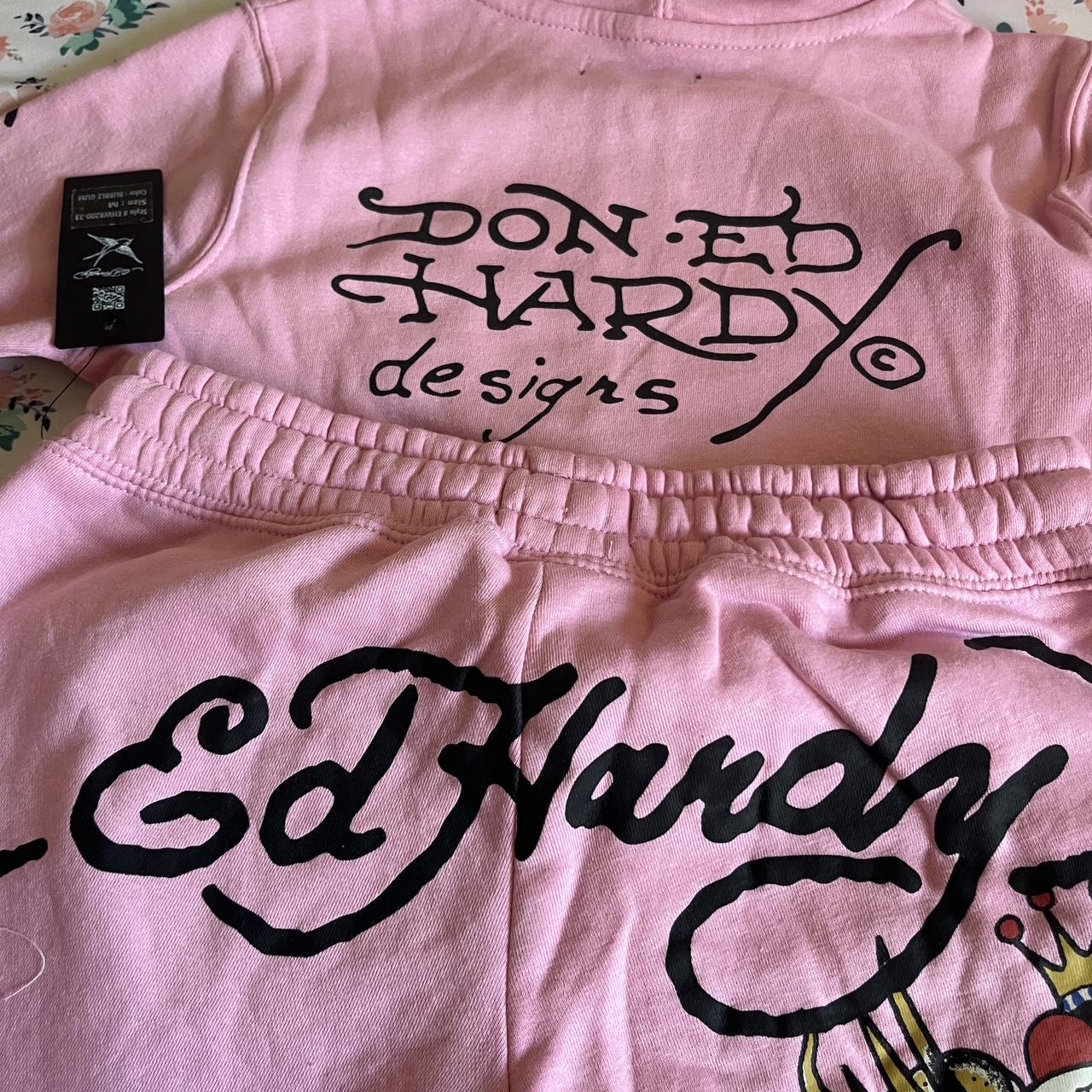 Bubble gum pink pink ED HARDY tracksuit hoodie and... - Depop