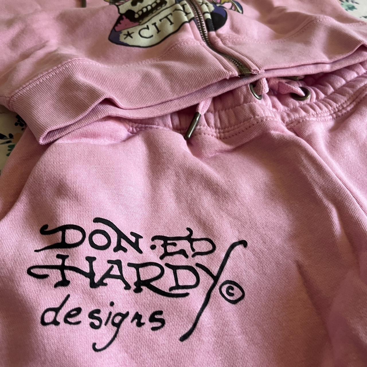 Bubble gum pink pink ED HARDY tracksuit hoodie and... - Depop