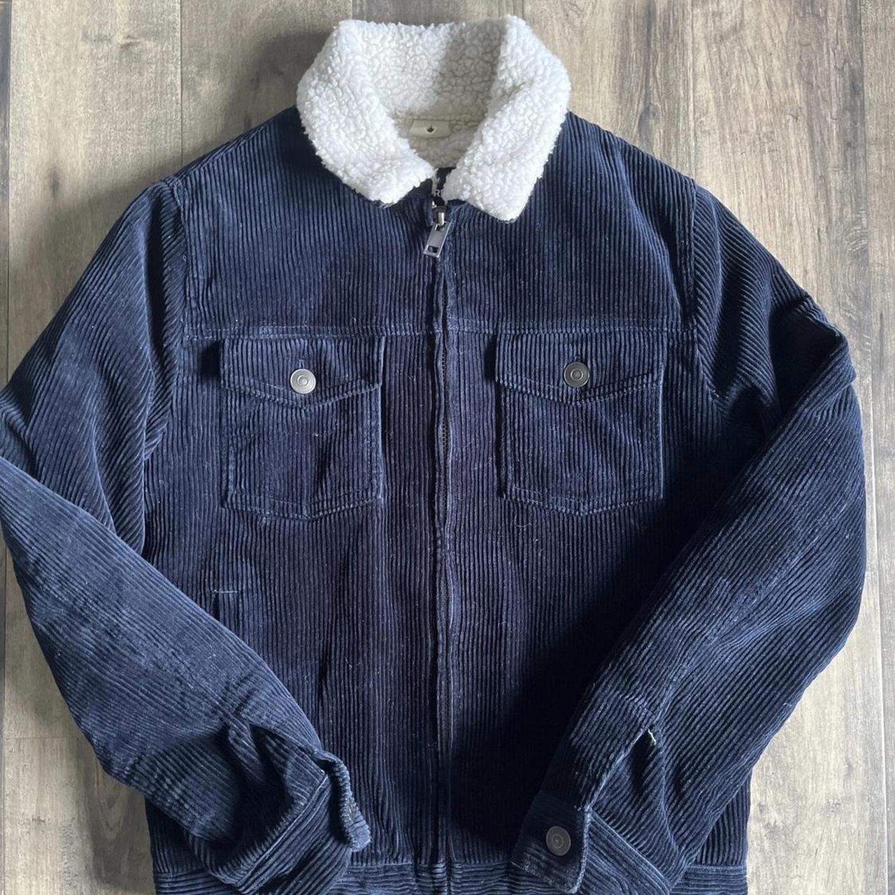 Express Men's Navy and Cream Jacket | Depop