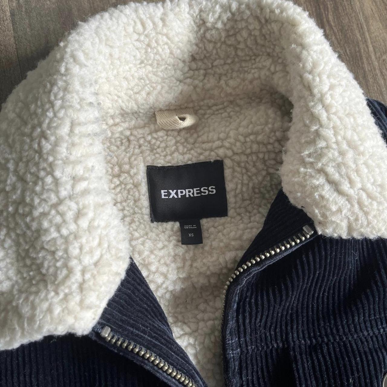 Express Men's Navy and Cream Jacket | Depop