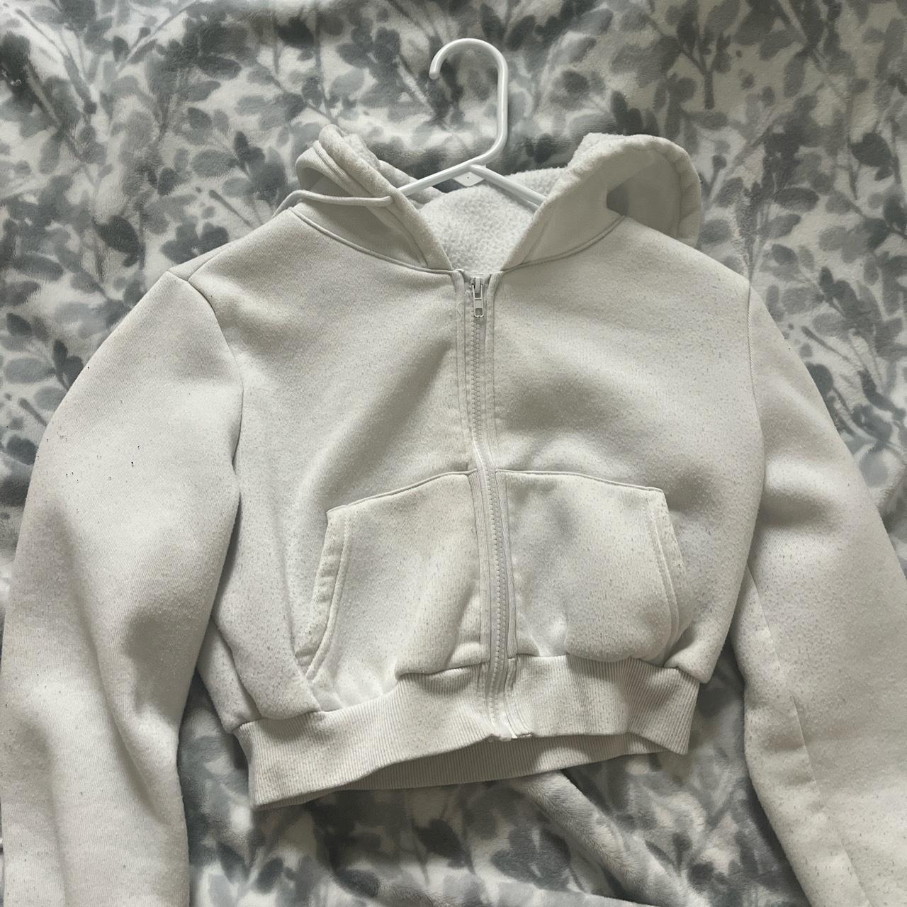 White Cropped Zip Up Size Small Really Cute Only Depop