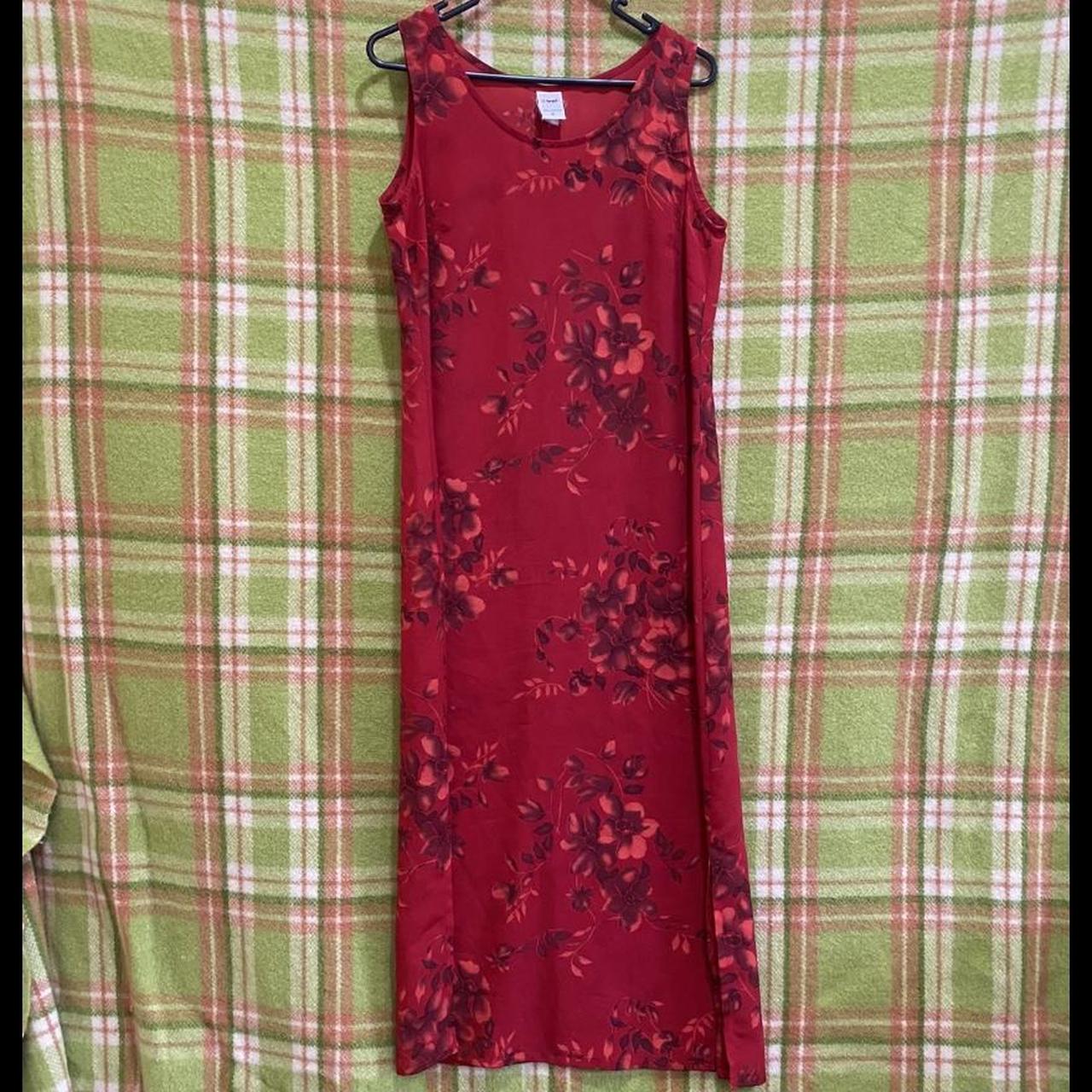 Vintage target red maxi dress with flowers Size 10... - Depop