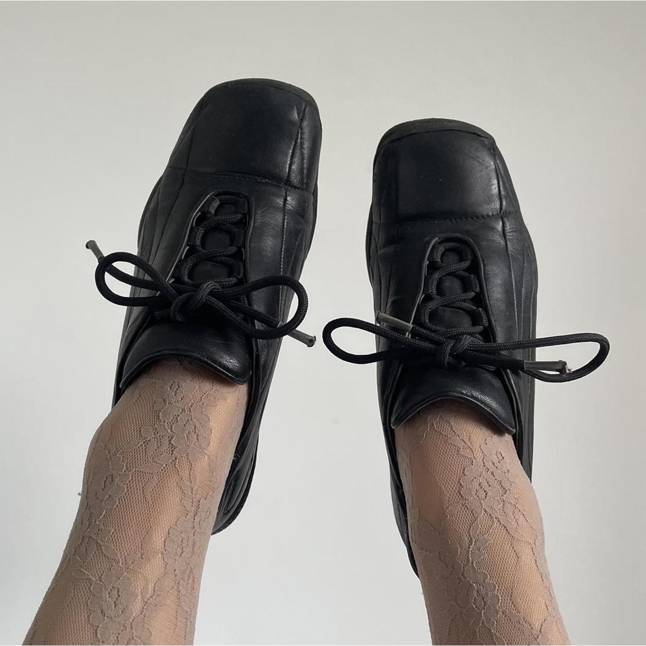 90s 00s Prada square toed leather trainers with... - Depop