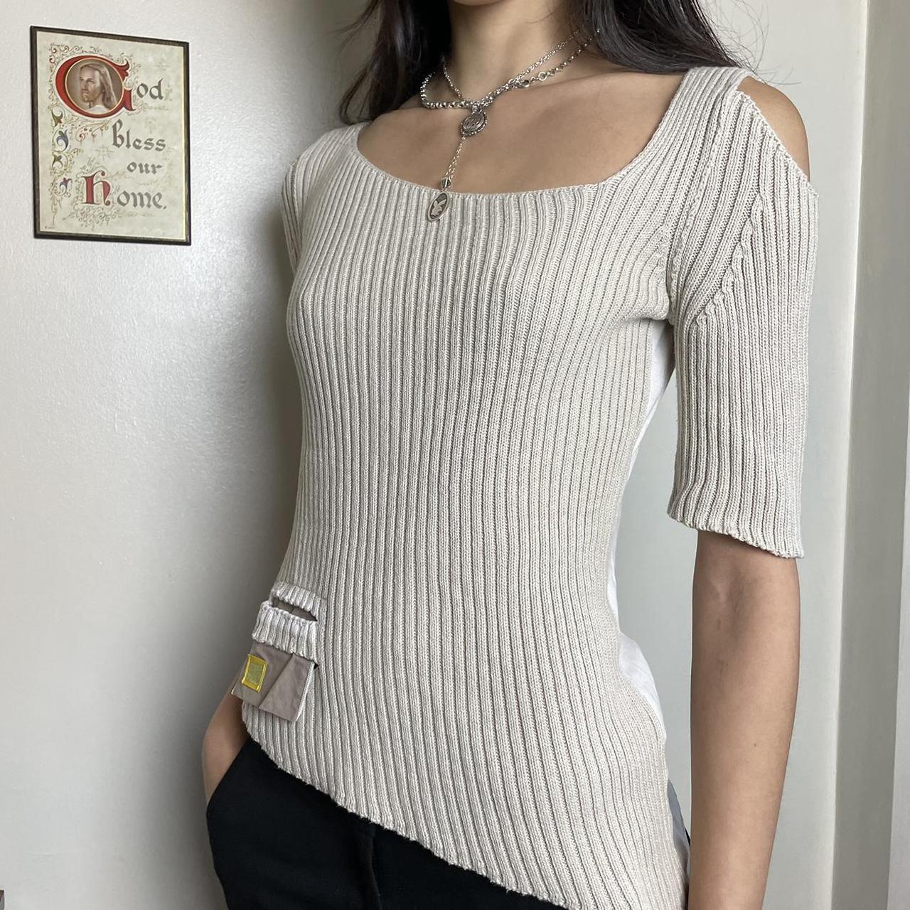 00s cop copine asymmetrical knit top with funky... - Depop