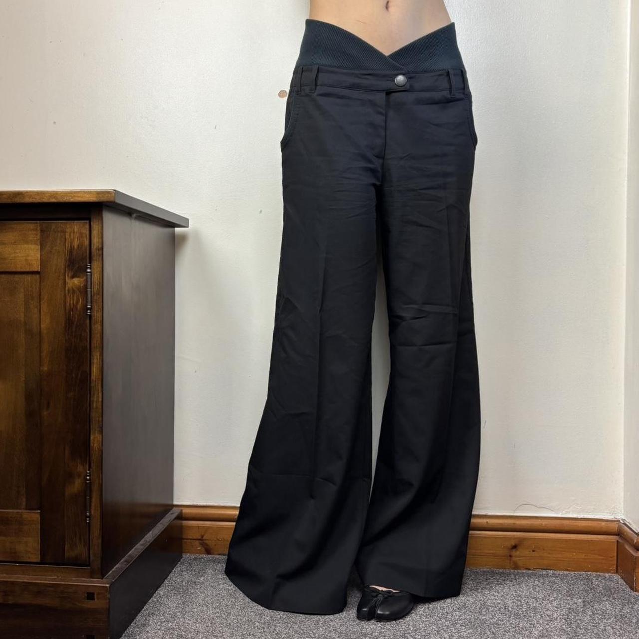 00s Cop Copine wide leg trousers -ribbed waistband... | Depop