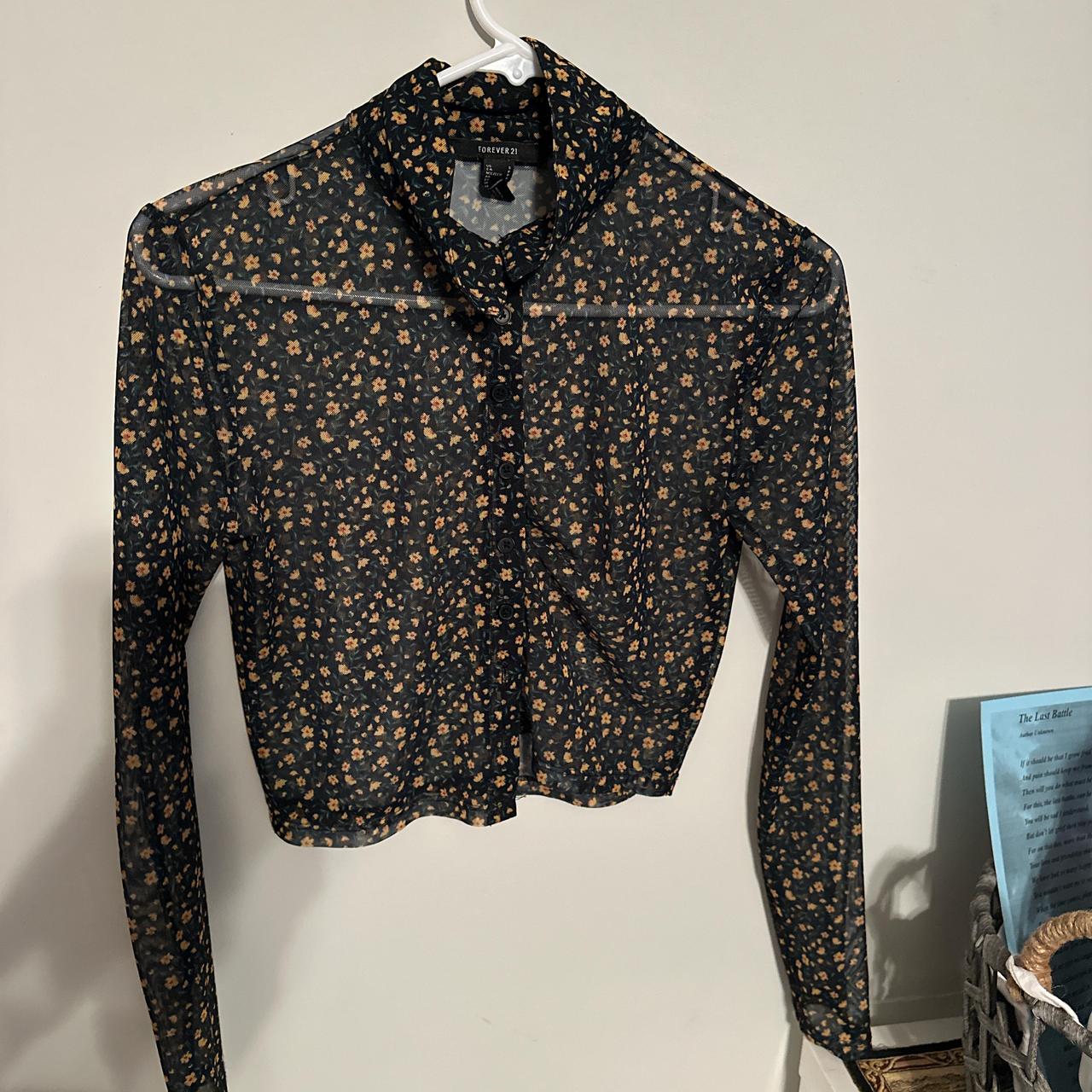Black and orange floral mesh long sleeve | Depop