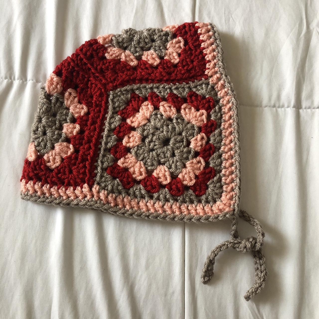 Crochet granny square bonnet Handmade soft... - Depop