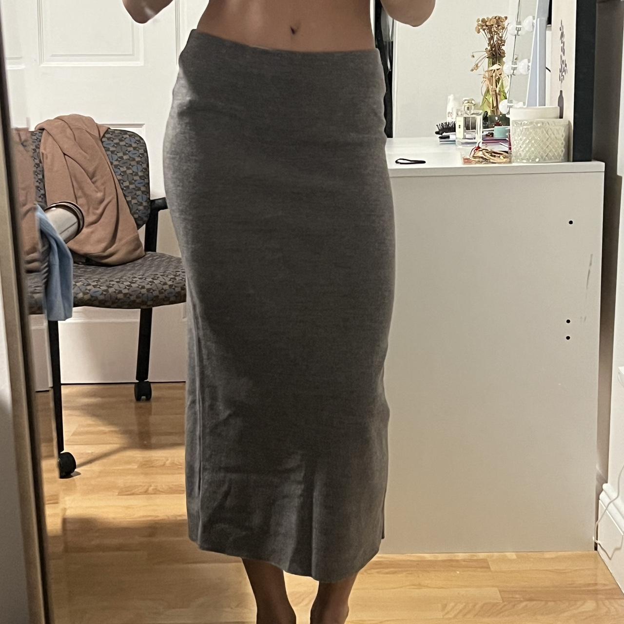 Zara midi grey skirt sweater material Never worn! - Depop