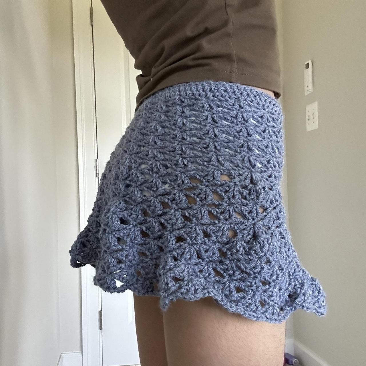 hand crochet blue ruffle shell skirt, made by... - Depop