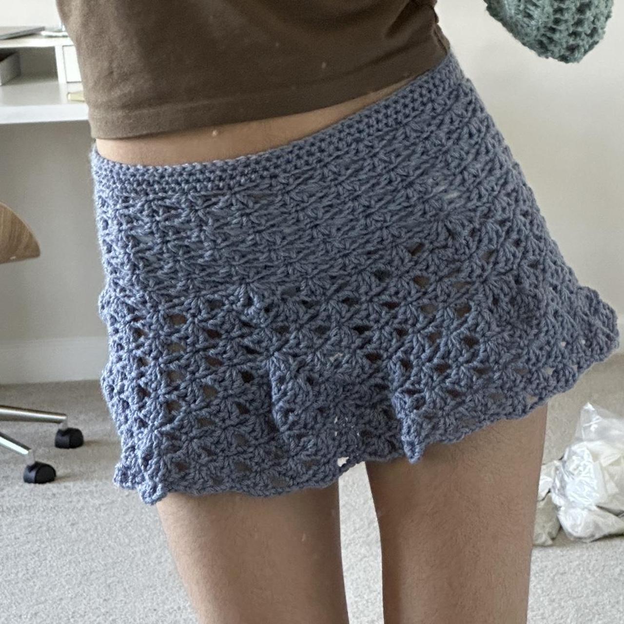 hand crochet blue ruffle shell skirt, made by... - Depop