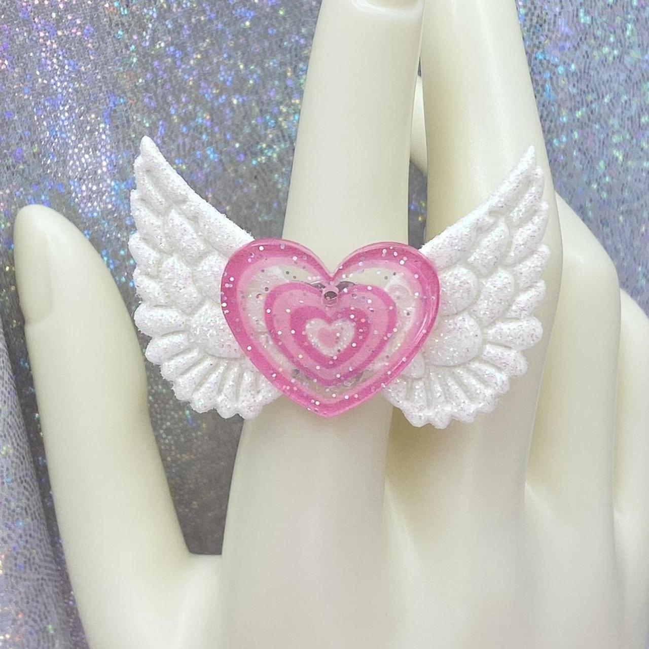 Angelcore Y2k Aesthetic Angel Wing Heart Ring ʚ♡ɞ... - Depop