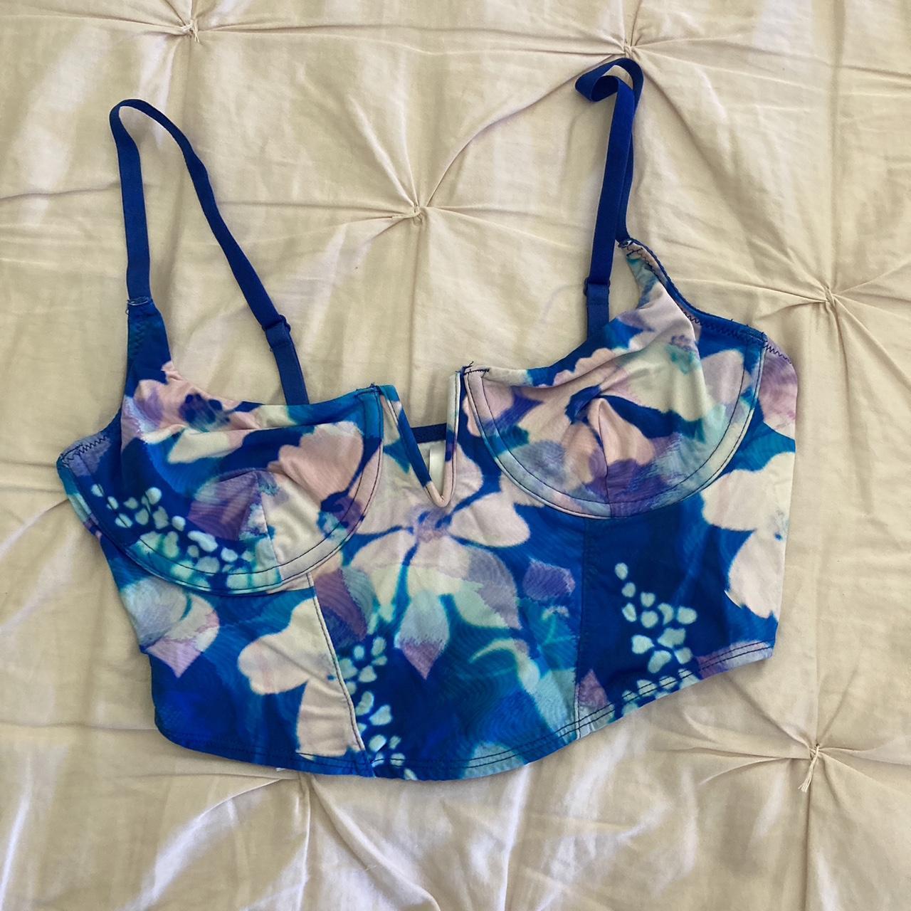 blue floral glassons corset worn once size 8 - Depop