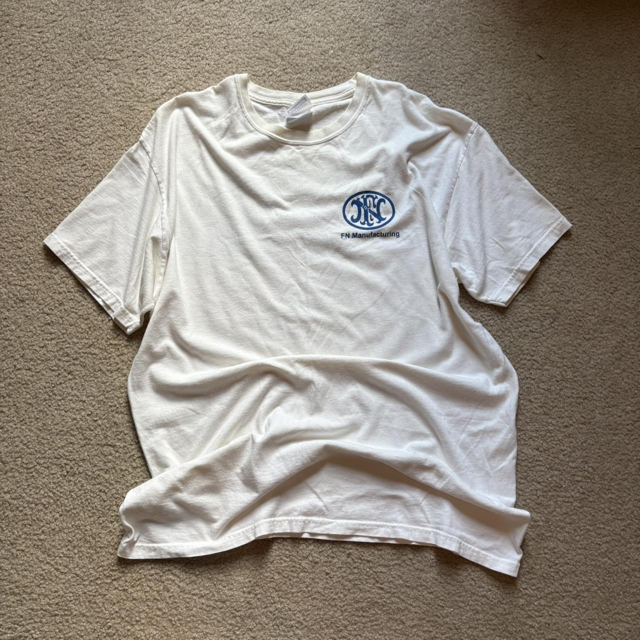 Men’s Vintage FN manufacturing white t-shirt, with... | Depop