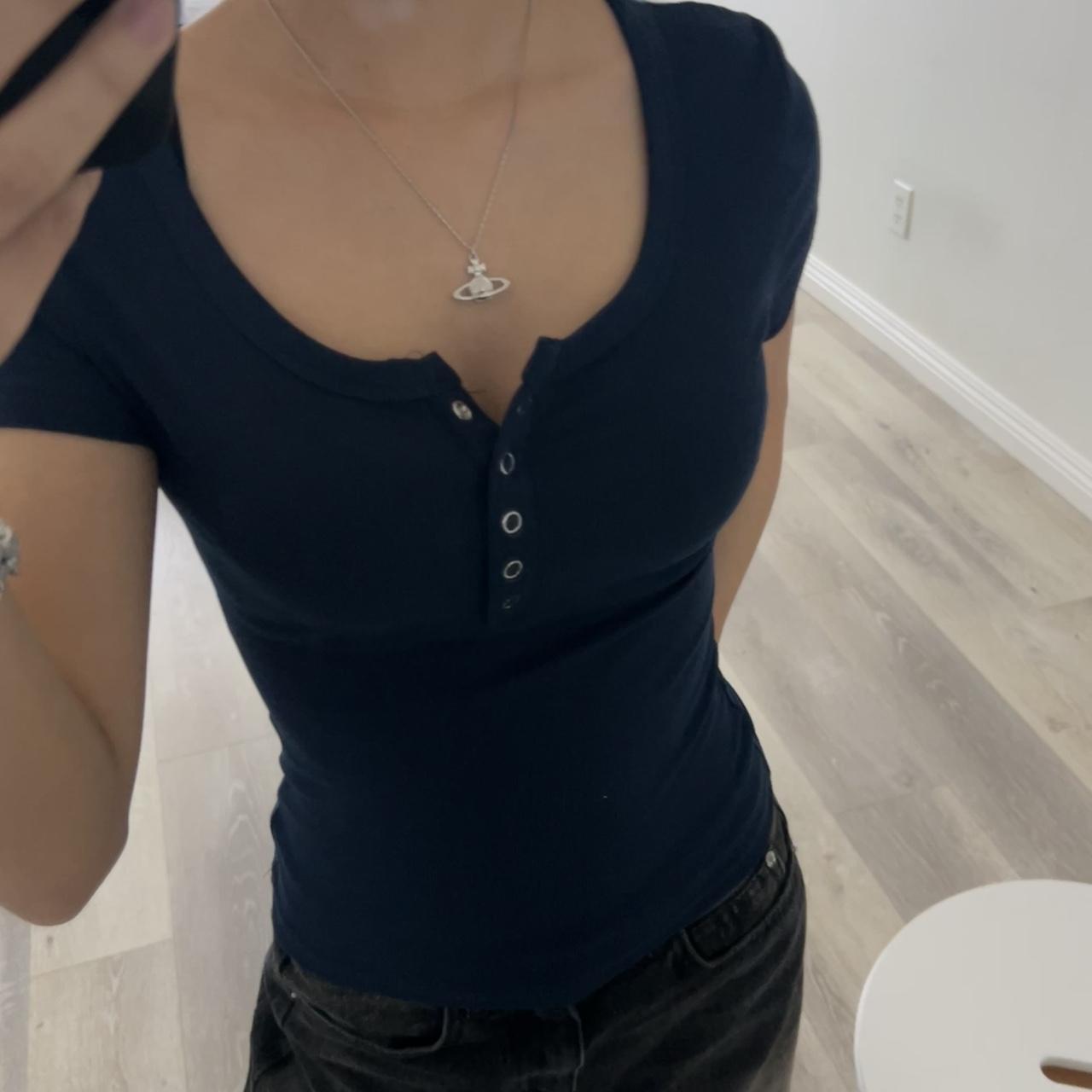 slim fit navy blue button up top ⭐️ PLEASE LOOK AT... - Depop