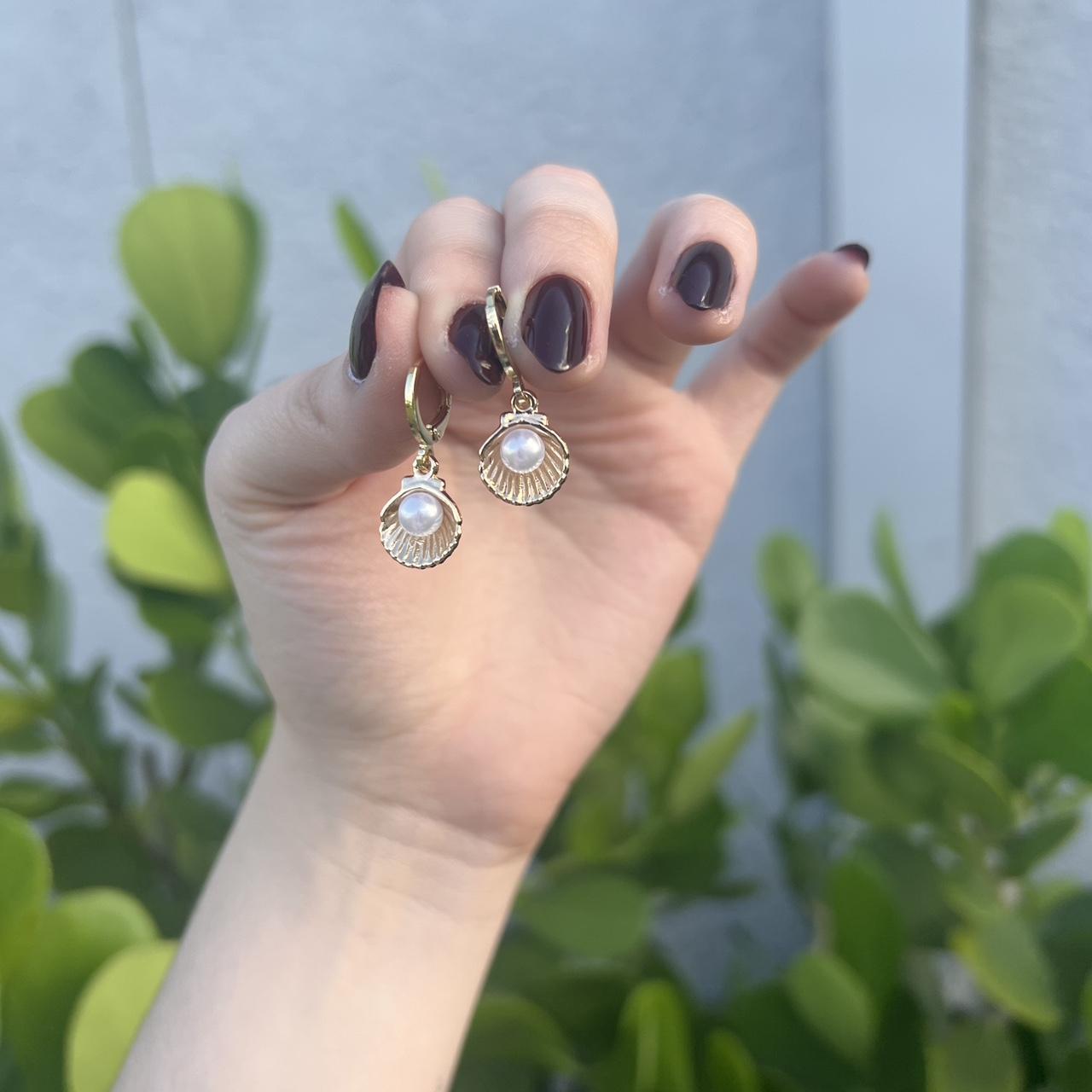 lil gold seashell mermaidcore huggy hoop... - Depop