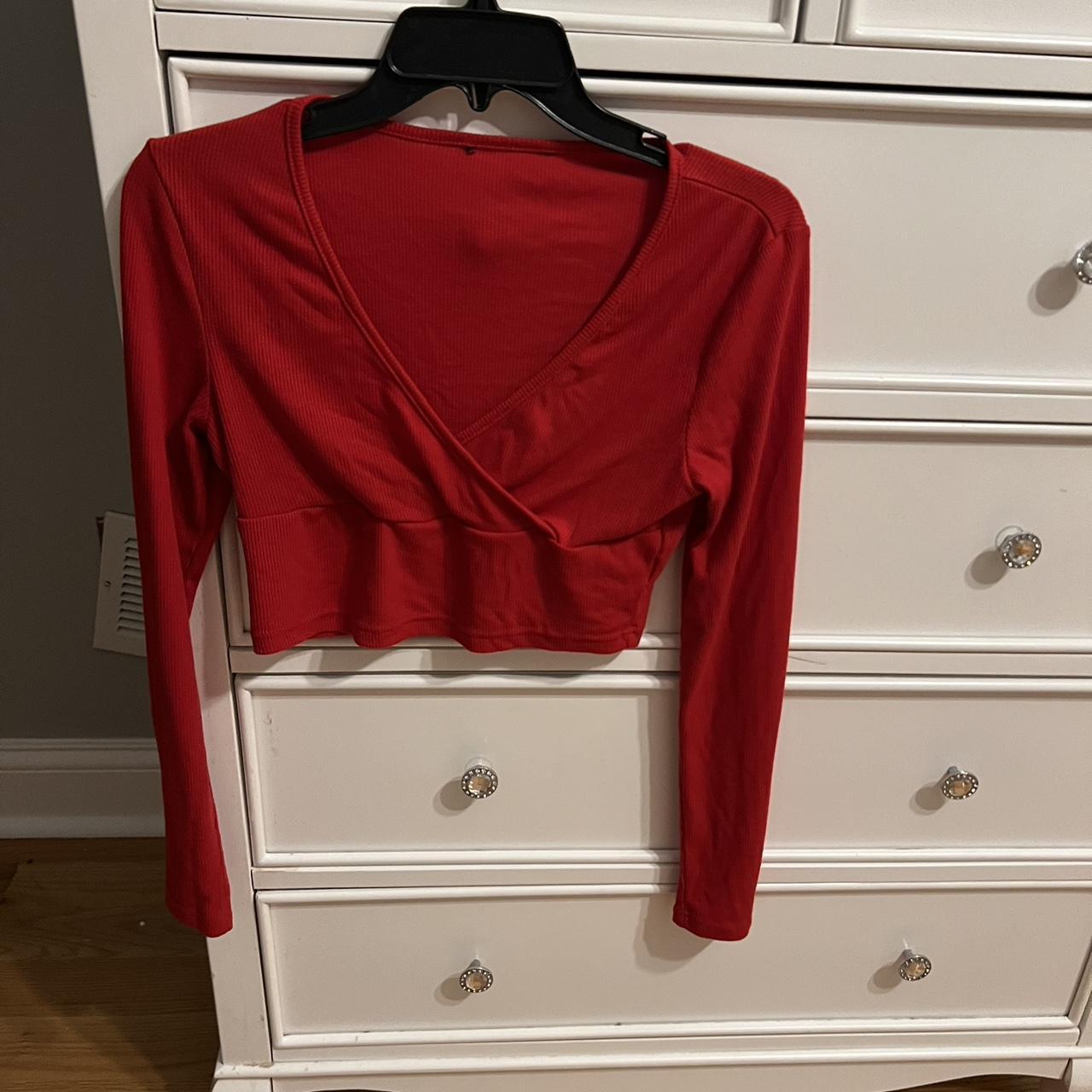 Cute Red Cross over crop top Condition: Worn 2... - Depop