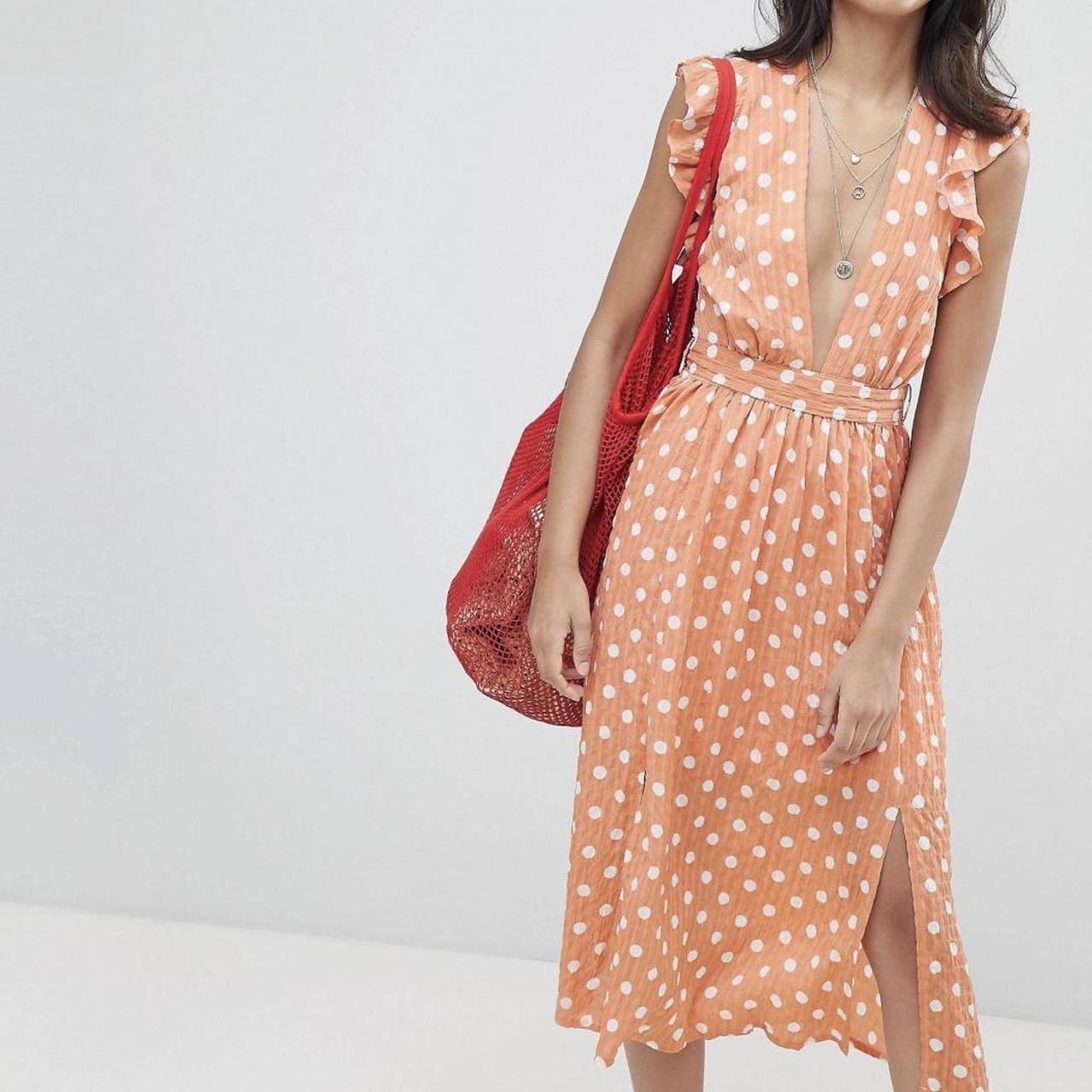 Glamorous brand tall summer polka dot dress. Peach,... - Depop