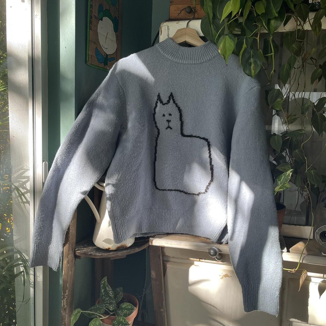 lazy oaf light blue cat sweater. true to size M so... - Depop