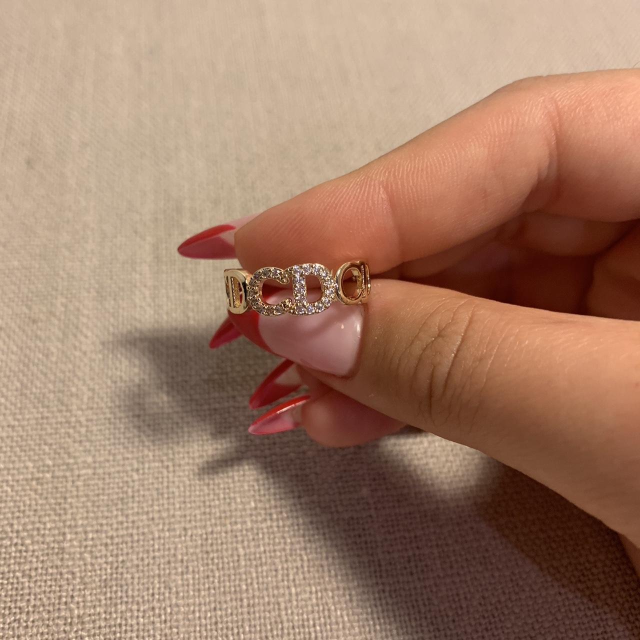 CD Christian Dior gold ring with diamond adjustable... - Depop
