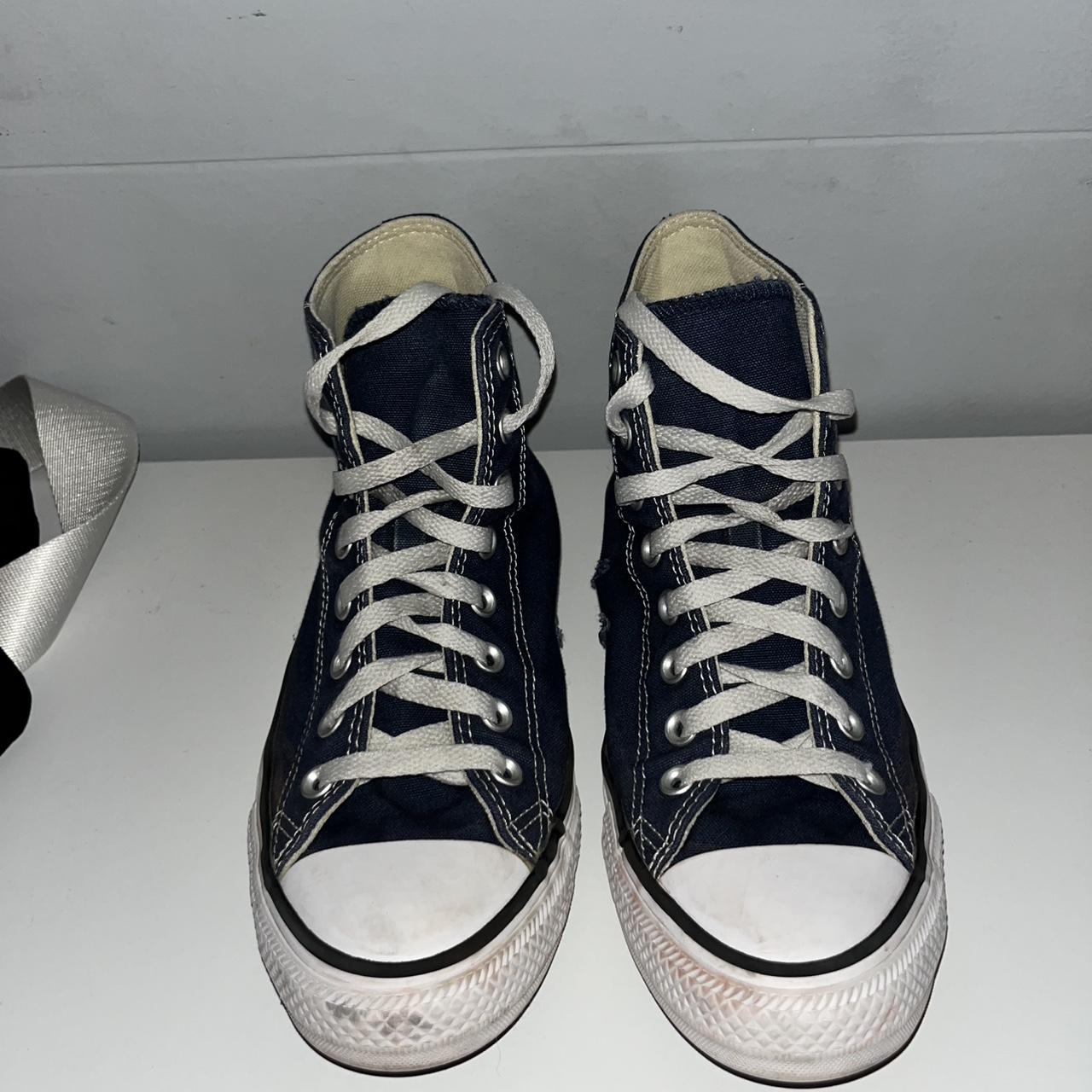 navy high top converse, womens 8.5, metal parts on... | Depop