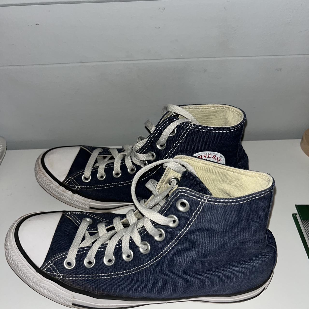 navy high top converse, womens 8.5, metal parts on... | Depop