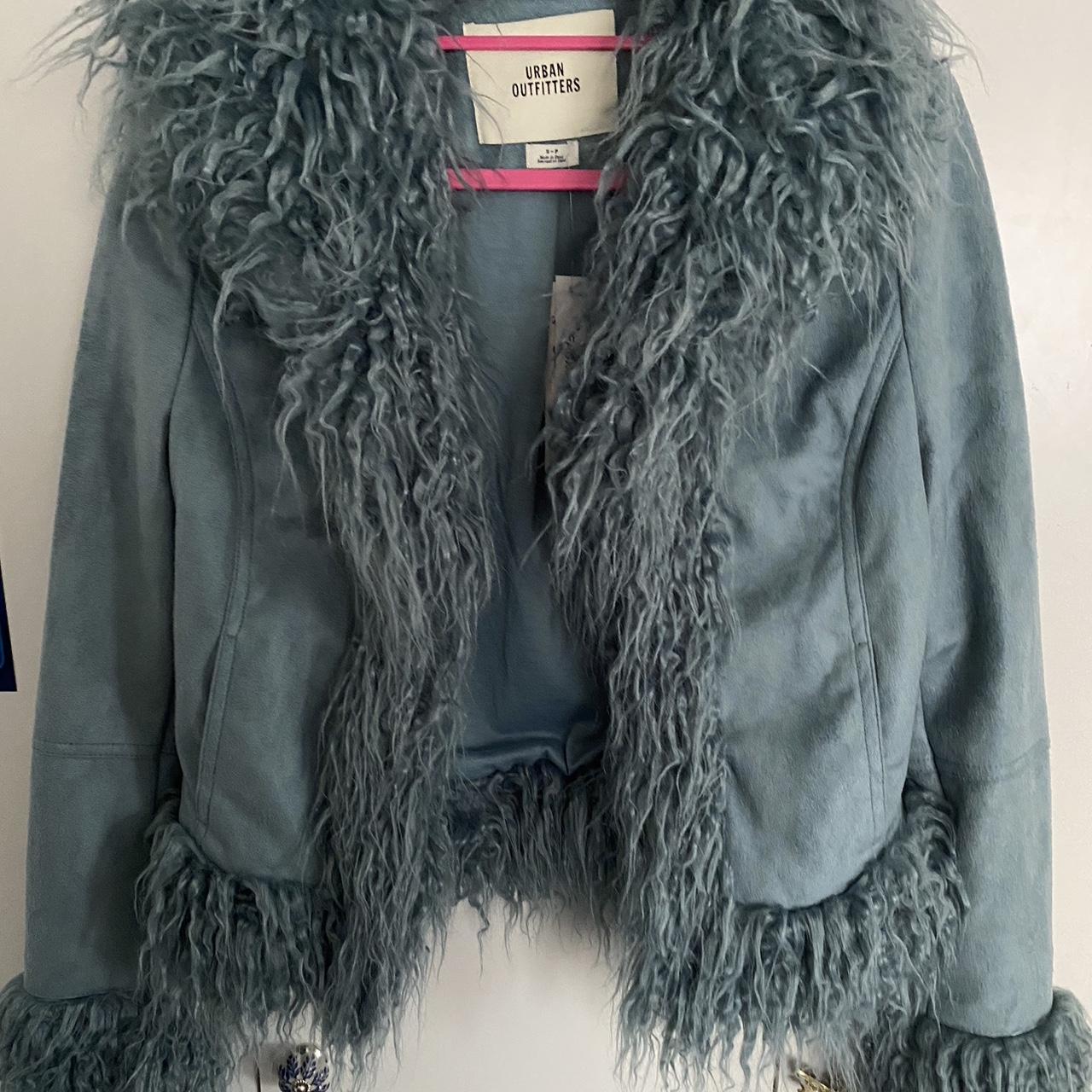 urban outfitters blue afghan coat perf condition,... - Depop