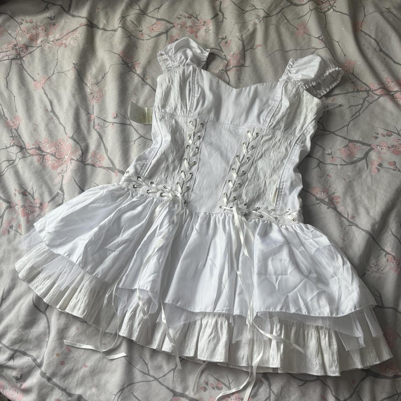 Tripp nyc white brocade lace up dress Size... - Depop