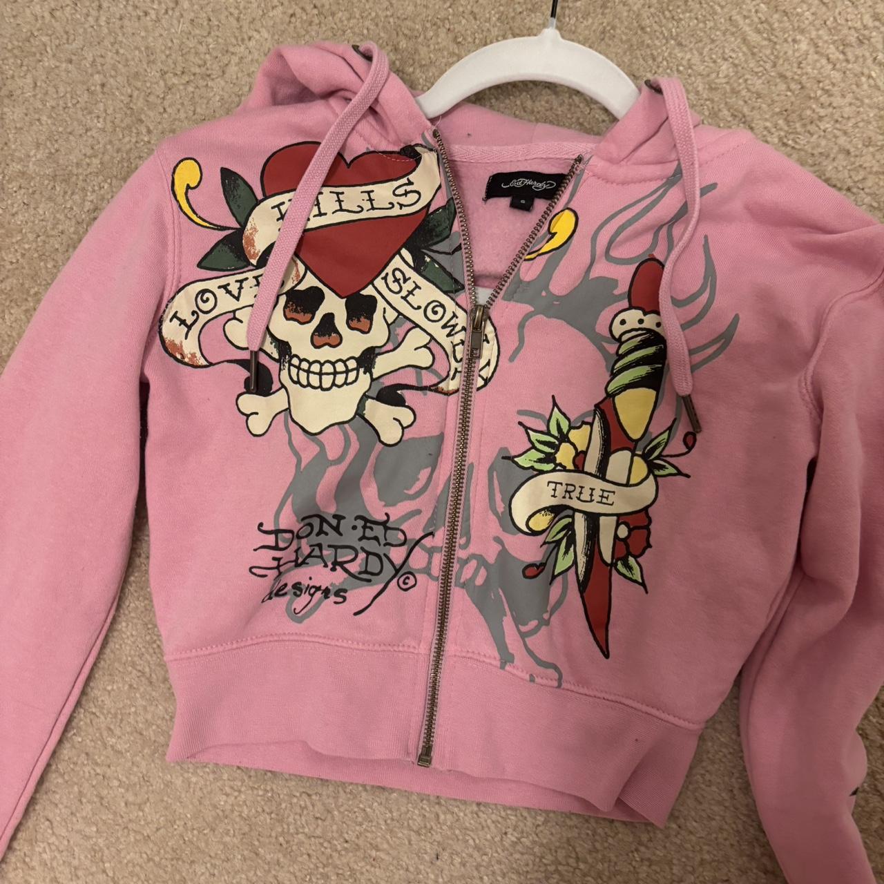 Pink Ed Hardy zip up hoodie #edhardy | Depop