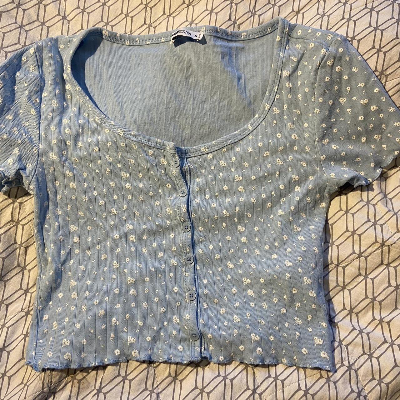 Cropped cute top, baby blue colour, - Depop