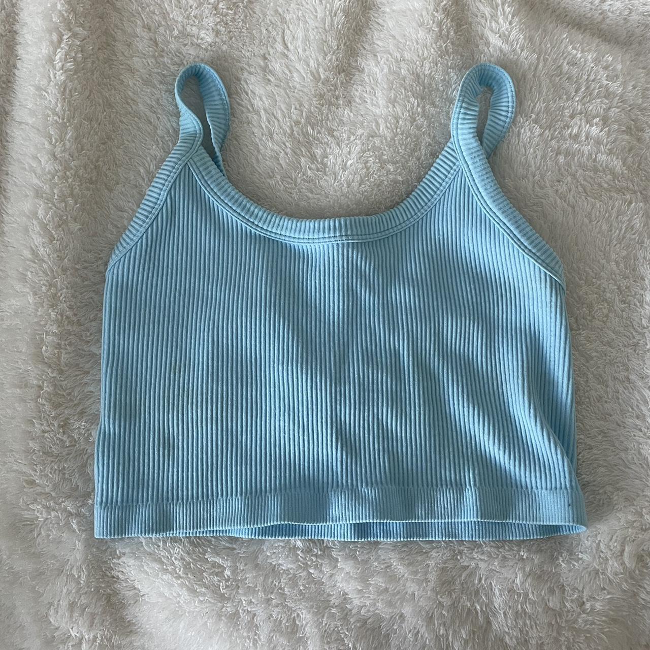 blue ribbed tank, stretchy and such a cute... - Depop