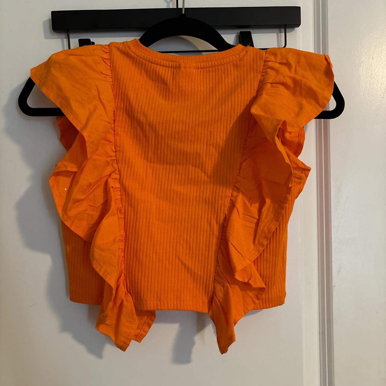 Orange zara top with ruffles! Fits a little cropped - Depop