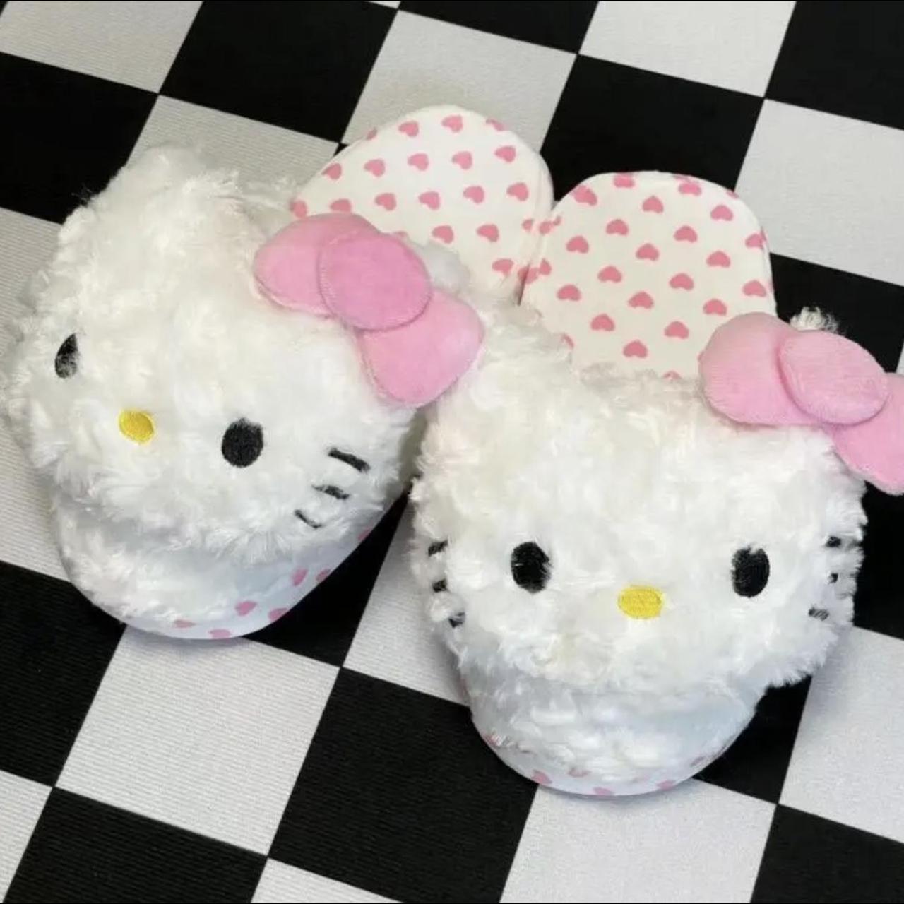 pink & white polka dot hello kitty slippers PLZ DM... - Depop