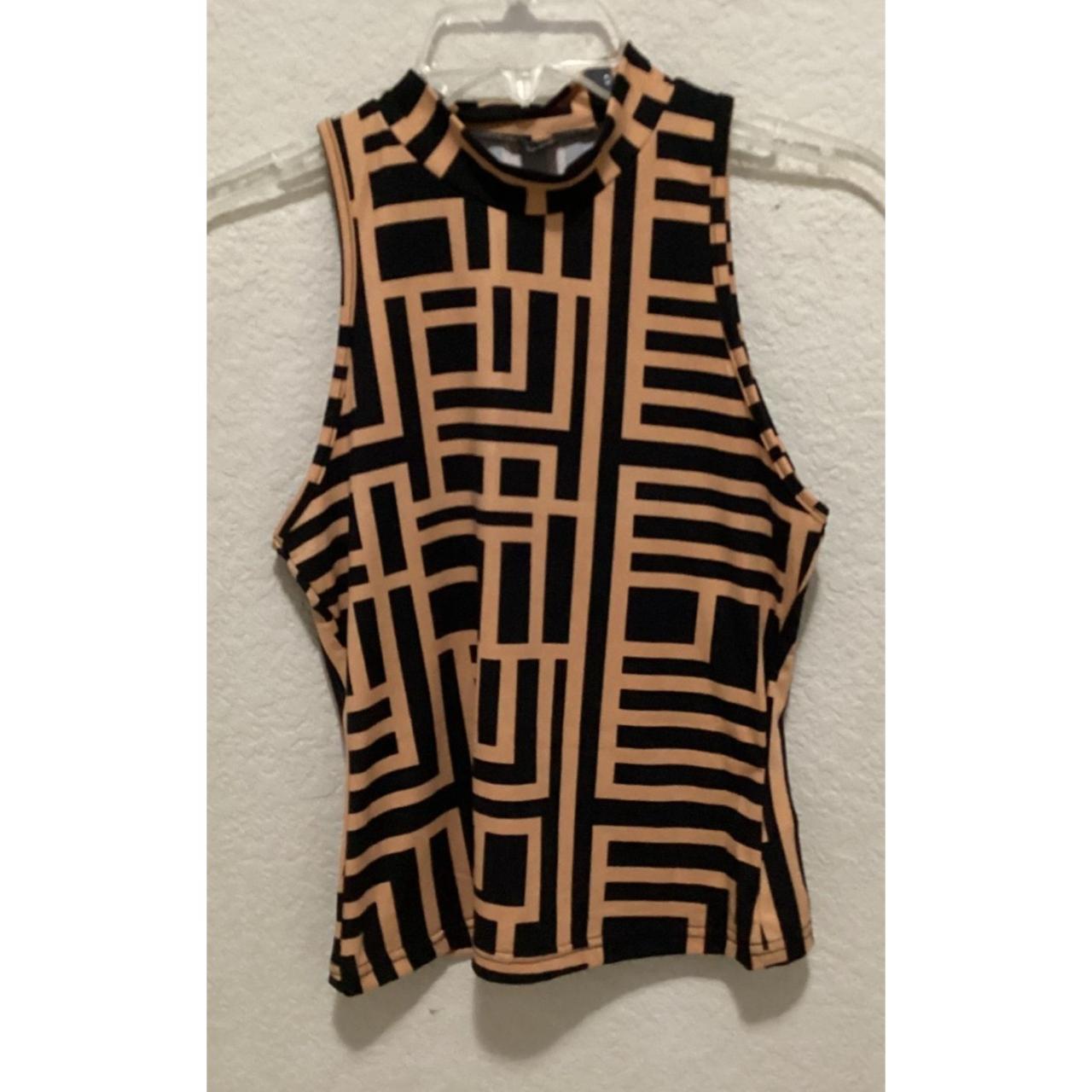 Shein Geometric High Neck Sleeveless Top - Beige &... - Depop