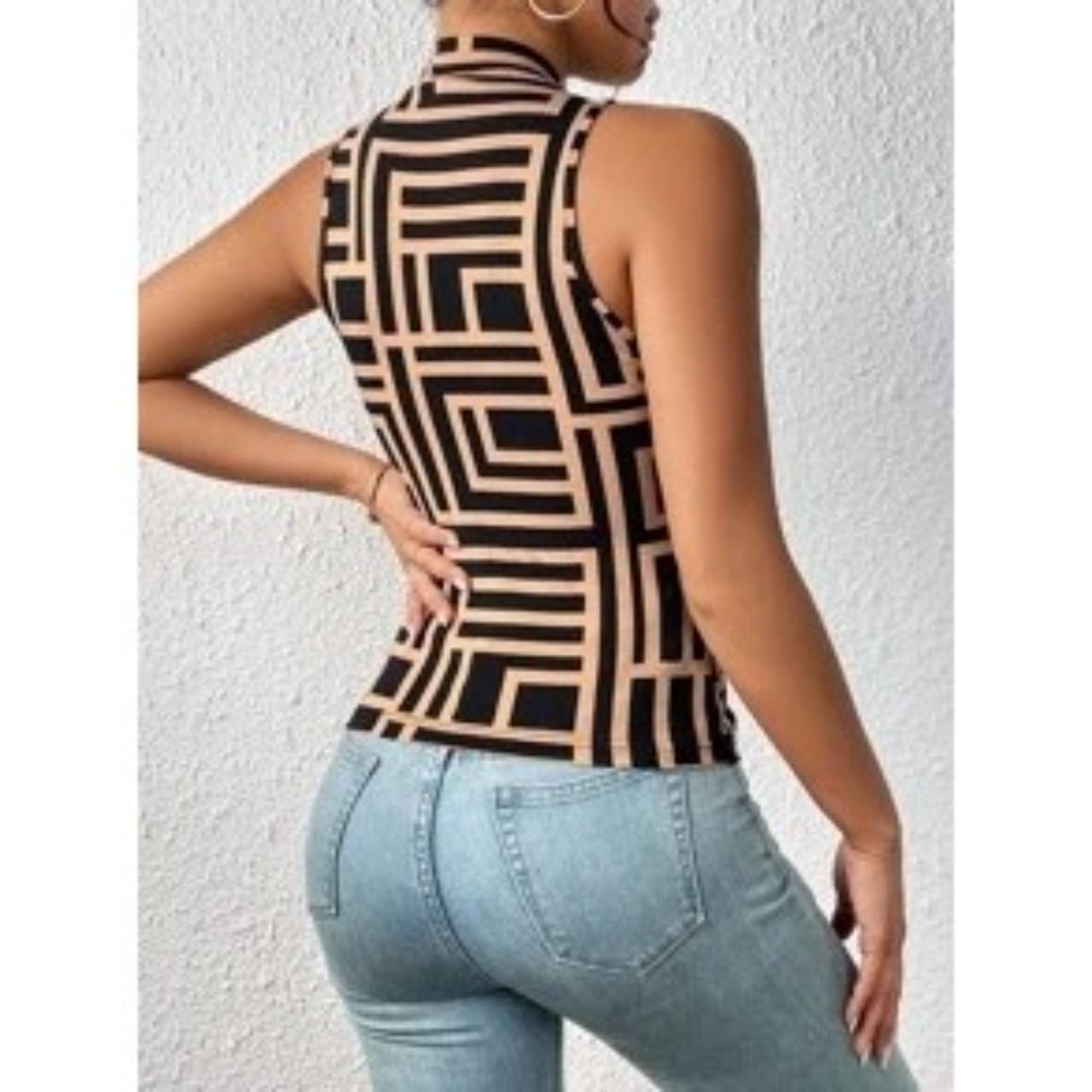 Shein Geometric High Neck Sleeveless Top - Beige &... - Depop