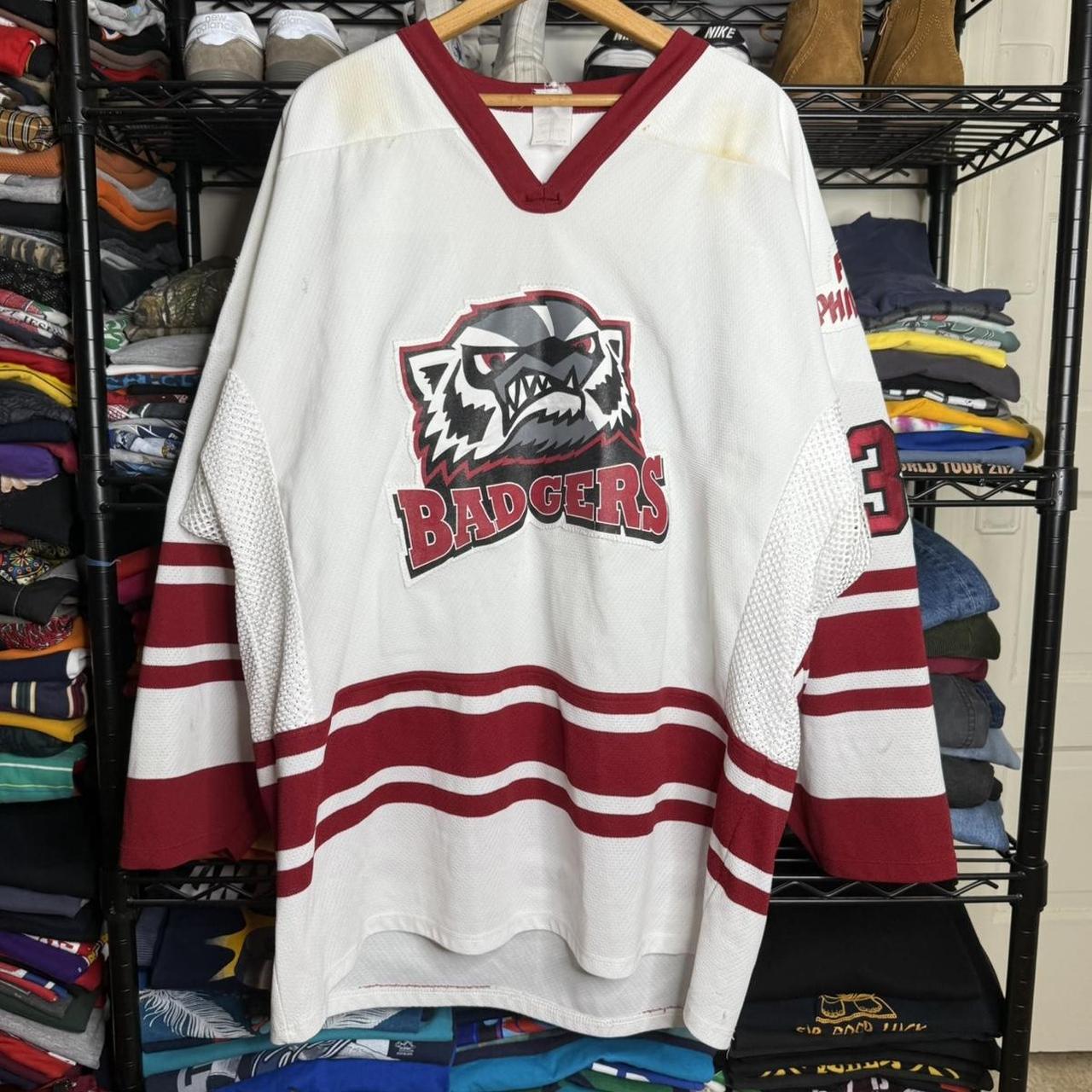 Vintage Retro Badgers Hockey Jersey Size: XL Stains... | Depop