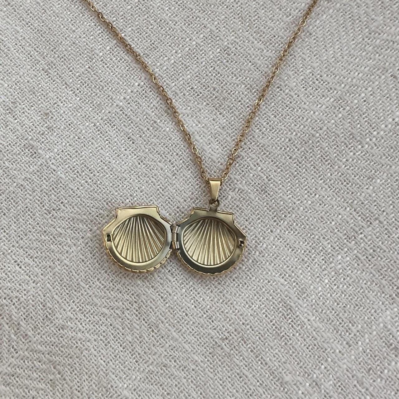 Gold Tone Shell Locket Necklace Free Shipping... - Depop