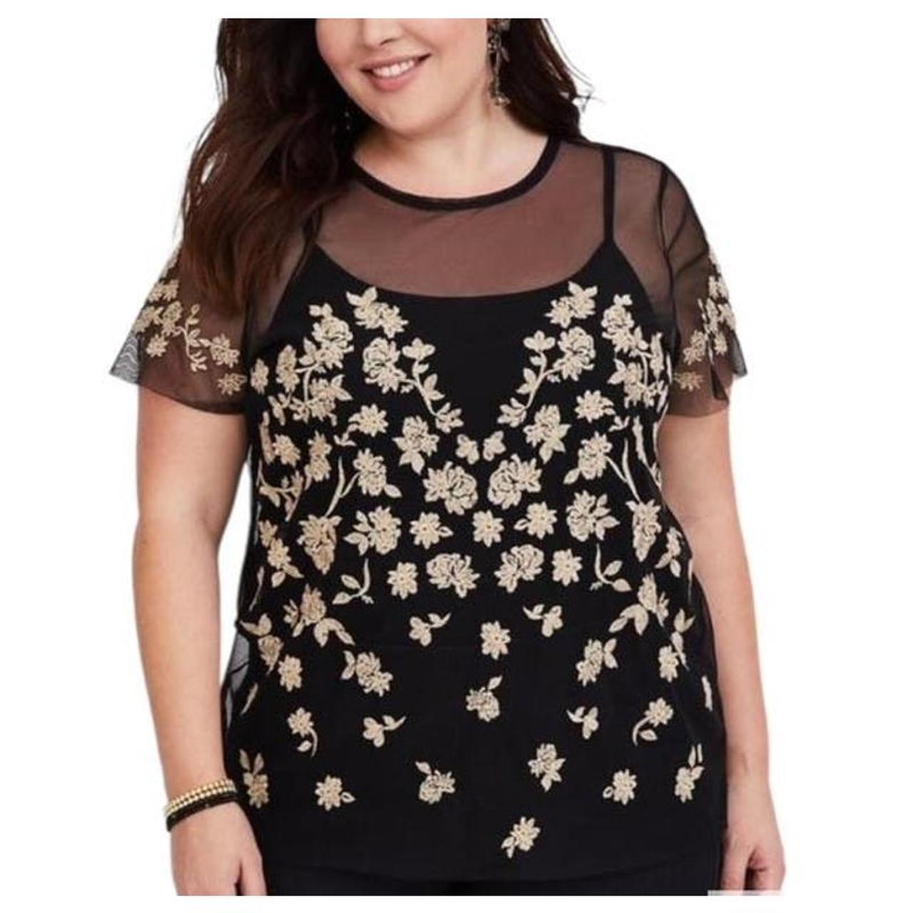 This TORRID Black Sheer Embroidered Mesh Tee Shirt... - Depop