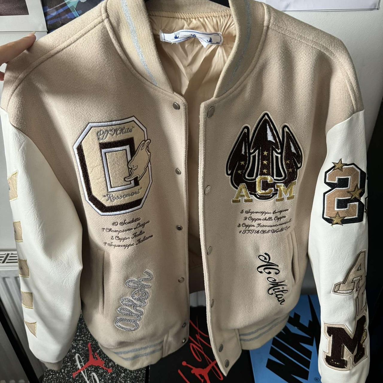Off White x AC Milan varsity jacket Open to... - Depop